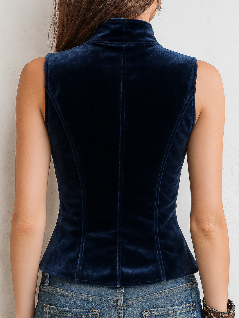 Vintage Stand Collar Button Velvet Vest – BCSHARED