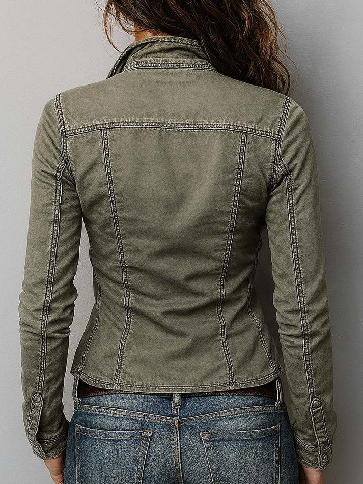 Slim Fit Western Utility Washed Green Zip-Up Top – BCSHARED