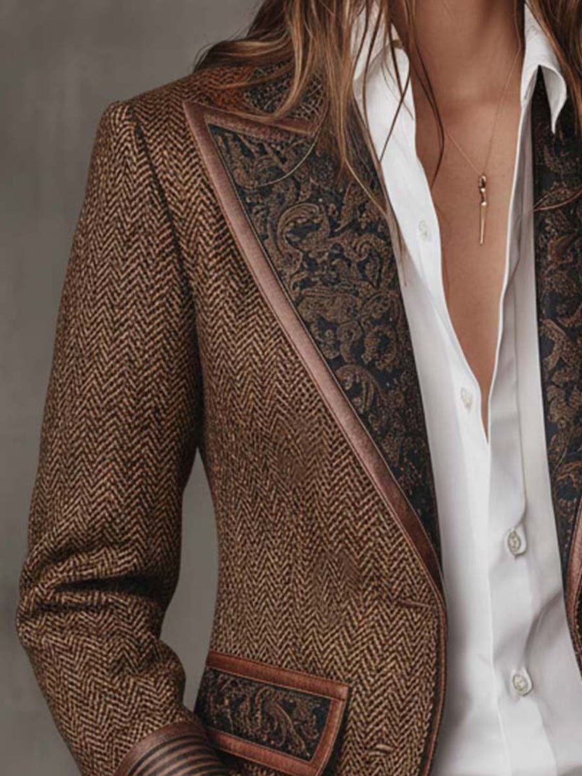 Herringbone Tweed Blazer With Printed Panels – BCSHARED
