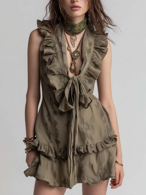 Cotton Snake-Print Ruffle Tie-Front Dress – BCSHARED