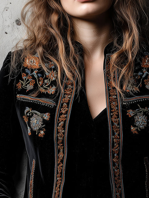 Boho Luxe Baroque Floral Embroidered Velvet Jacket – BCSHARED