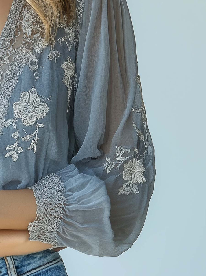 Bohemian Sheer Embroidered Lace Blouse – BCSHARED