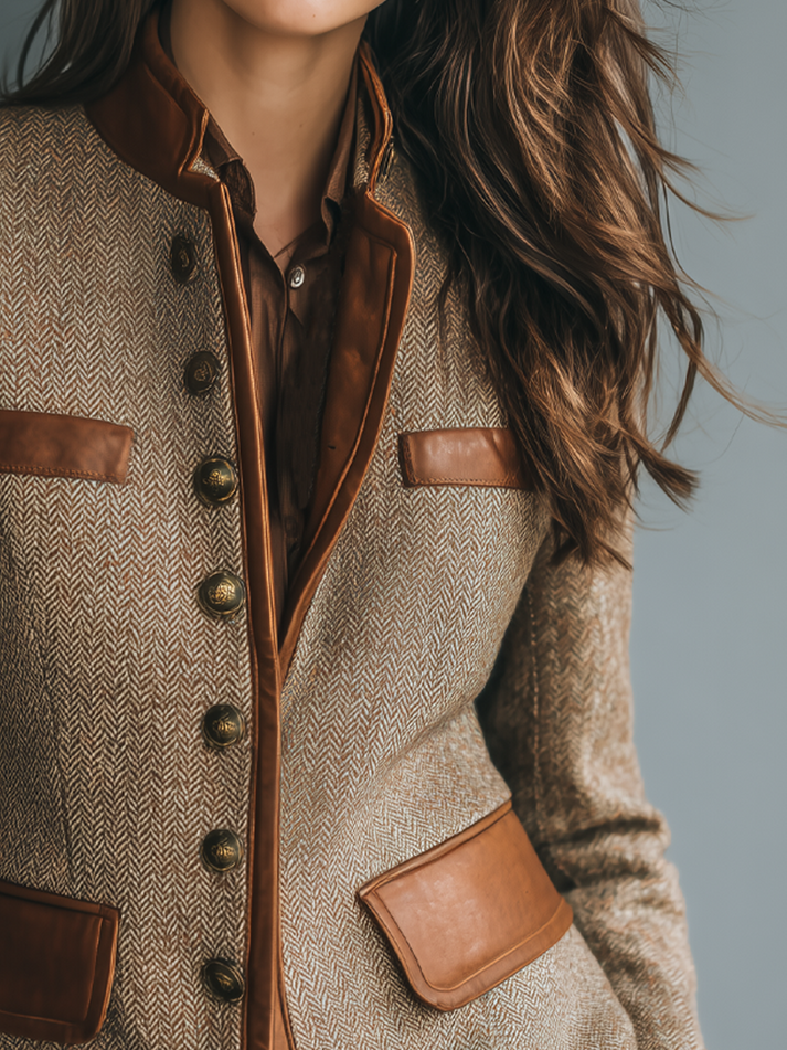 Vintage Eco-Leather Trim Pocket Tweed Jacket – BCSHARED