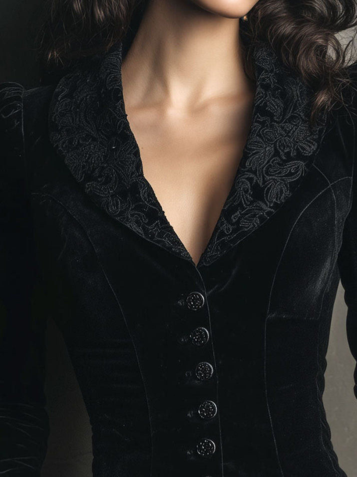 Black Velvet Embroidered Lapel Victorian Blazer Jacket – BCSHARED
