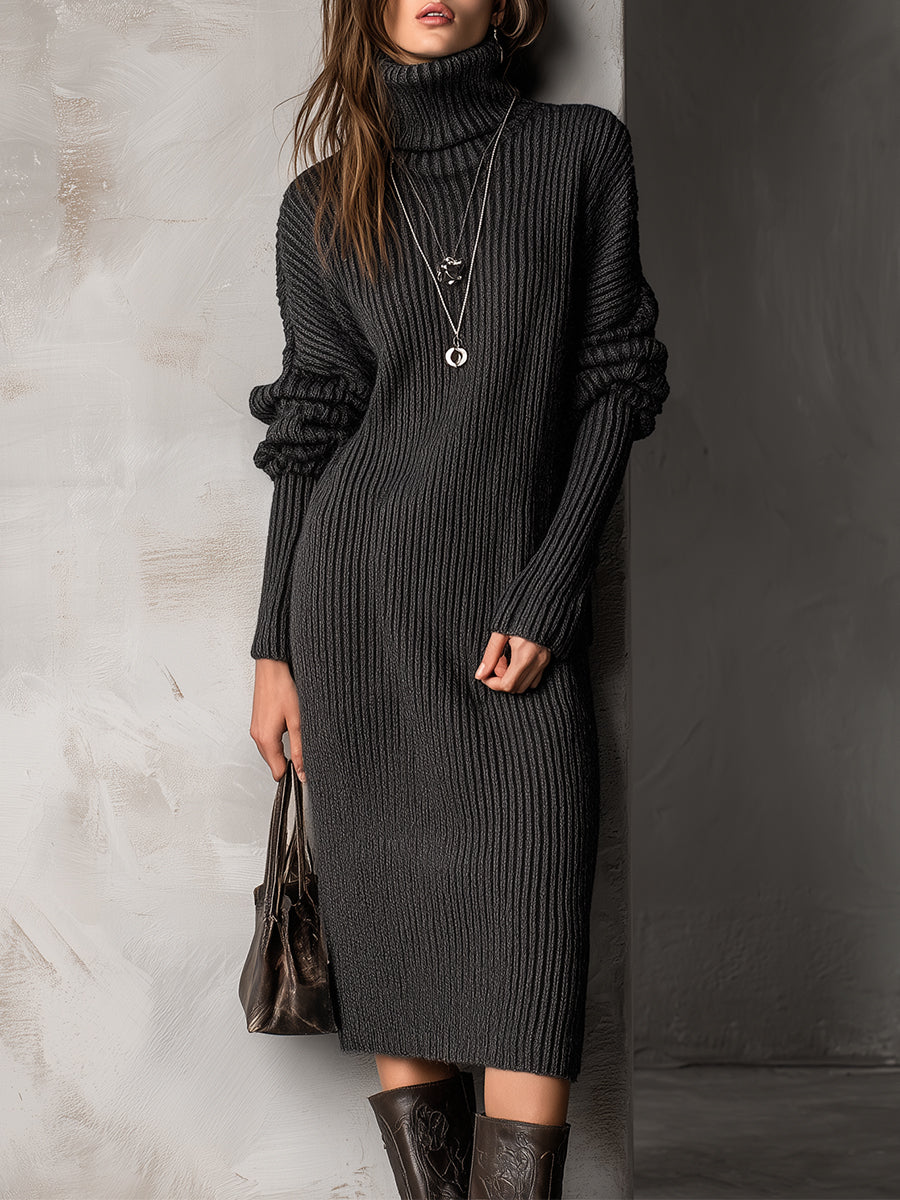 Casual Bat Sleeve Pit Strip Knitted Straight Midi Dress – BCSHARED