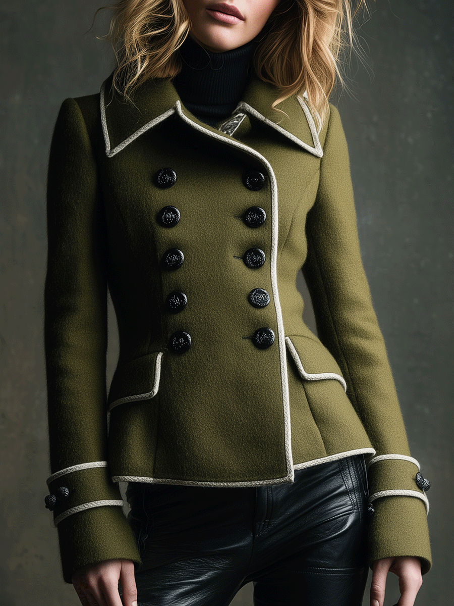 Retro Double-Breasted Wool Contrast Piping Jacket – BCSHARED