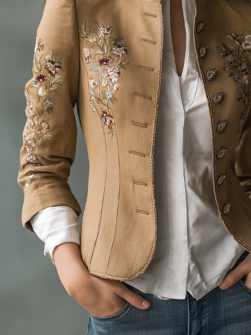 Retro Contrast Trim Floral Embroidered Jacket – BCSHARED
