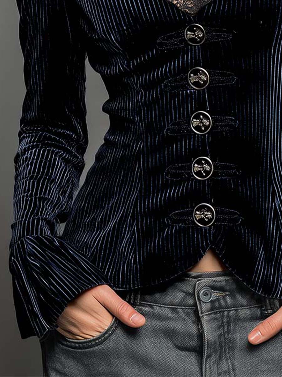 Lace V-neck Flared Cuffs Vintage Velvet Shirt – BCSHARED