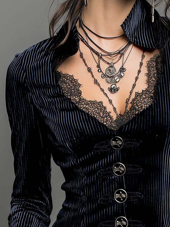 Lace V-neck Flared Cuffs Vintage Velvet Shirt – BCSHARED